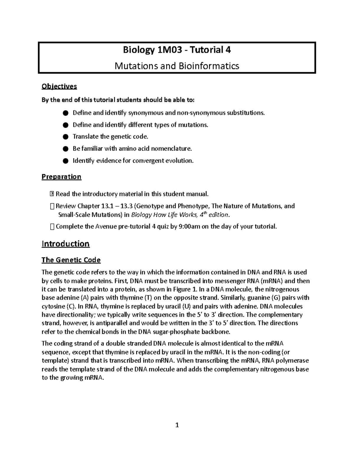 Tutorial 4 Mutations And Bioinformatics Biology 1m03 Tutorial 4 Mutations And Bioinformatics
