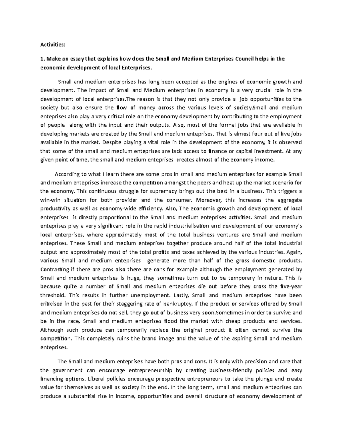 Client 2 - It is for economy - Activities: Make an essay that explains ...