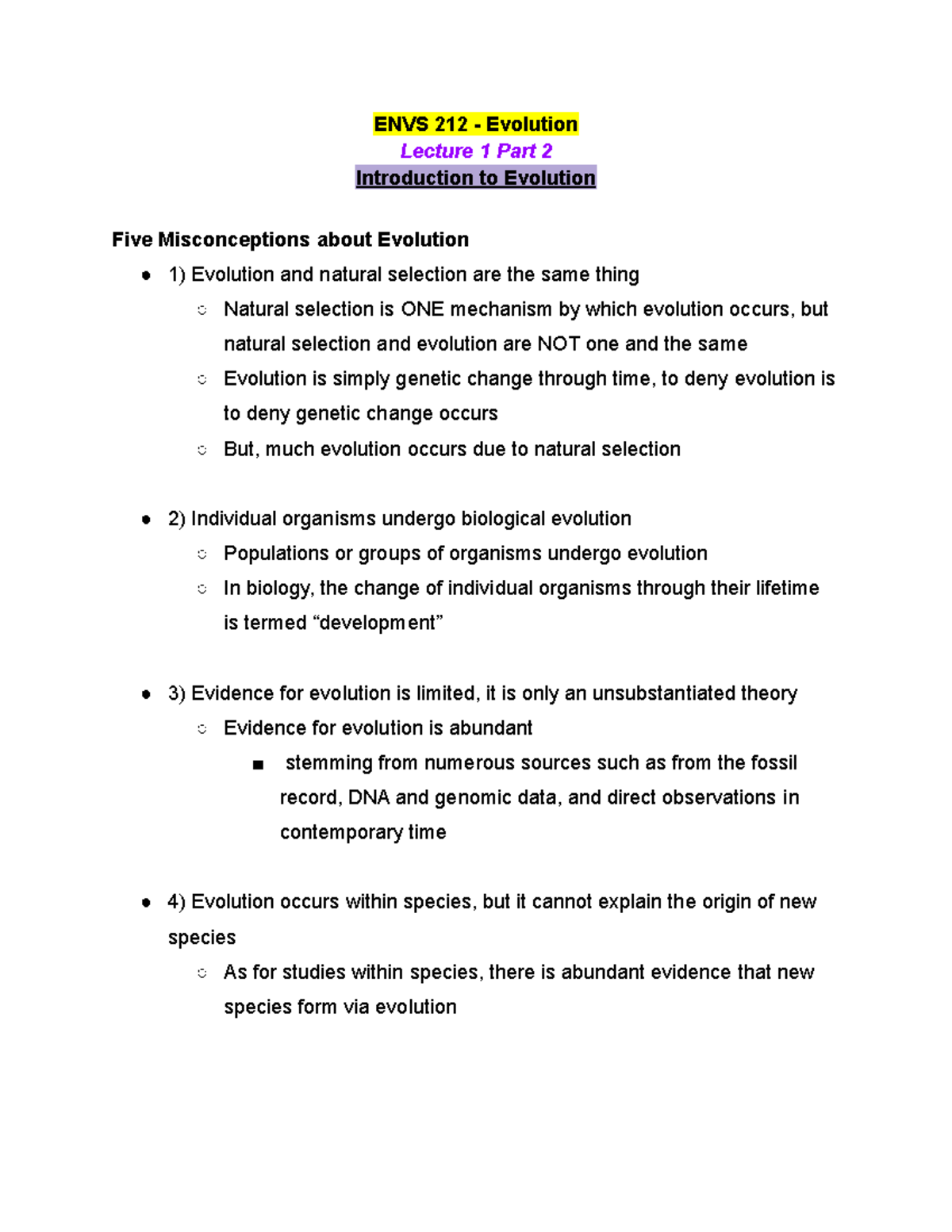 ENVS 212 Lecture 1 Part 2 - Spring 2020 - ENVS 212 - Evolution Lecture 1 Part 2 Introduction to ...