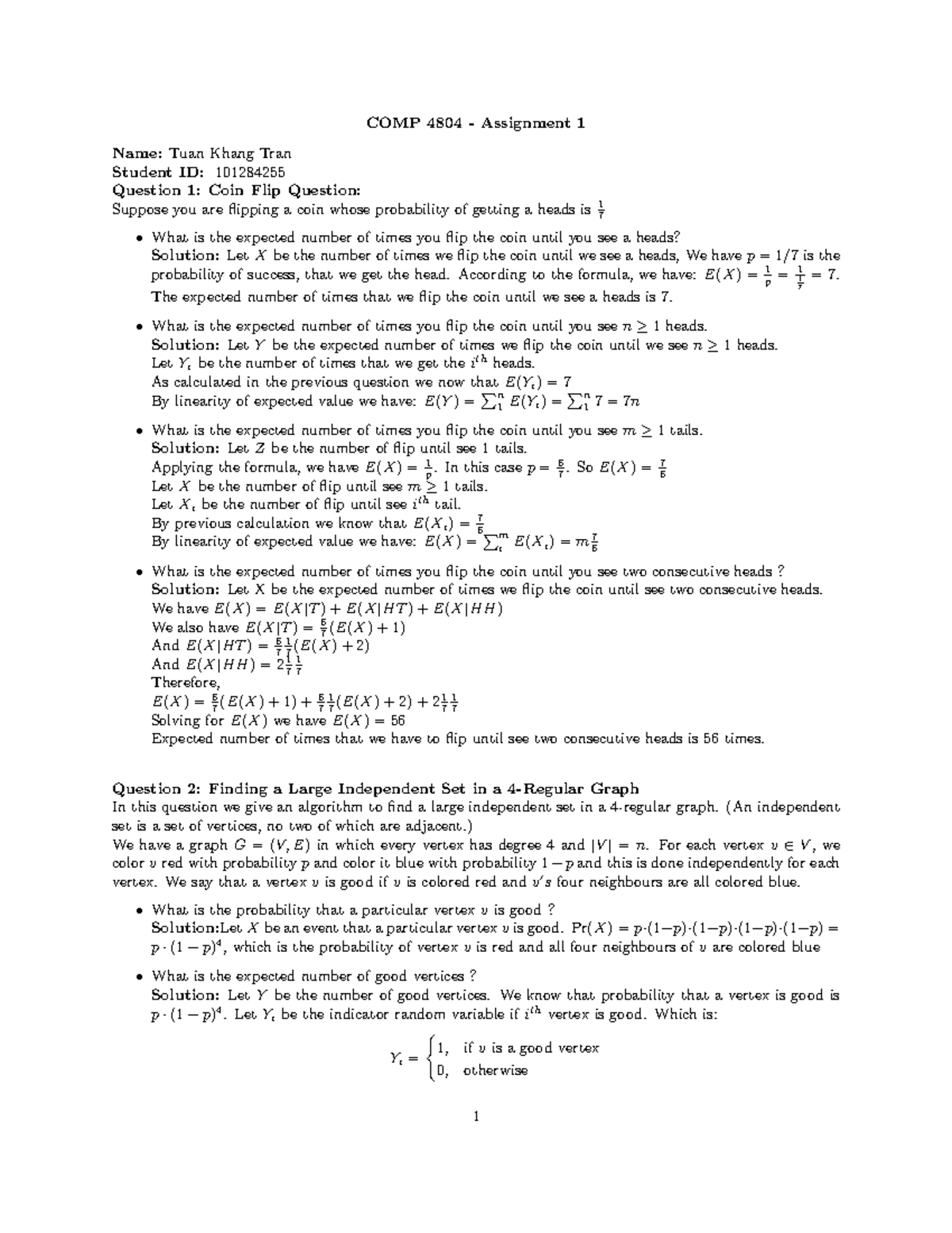 COMP 4804 Assignment 1 - COMP 4804 - Assignment 1 Name: Tuan Khang Tran Student ID: 101284255 ...