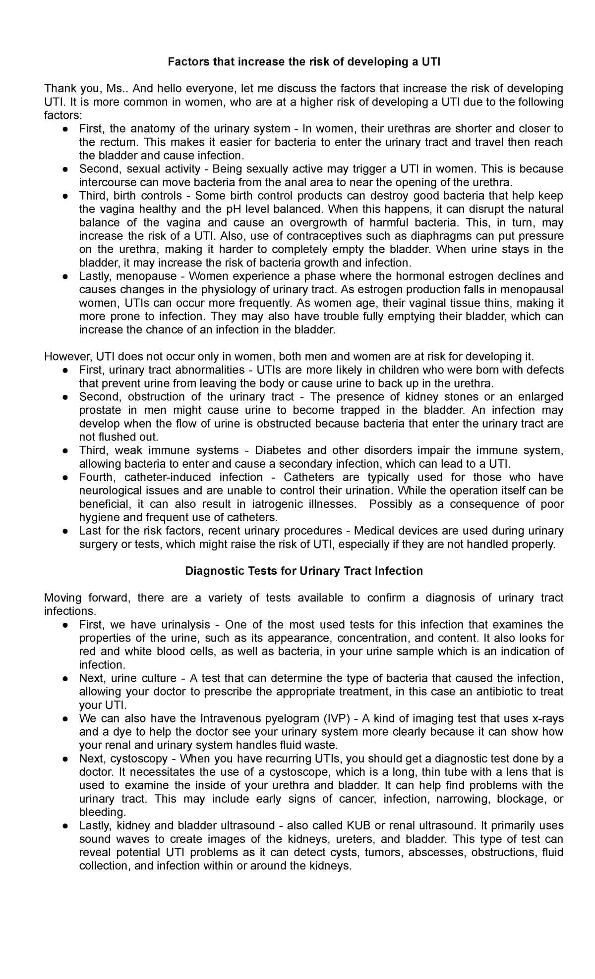 Script FOR VHT - Nursing Notes - Factors that increase the risk of ...