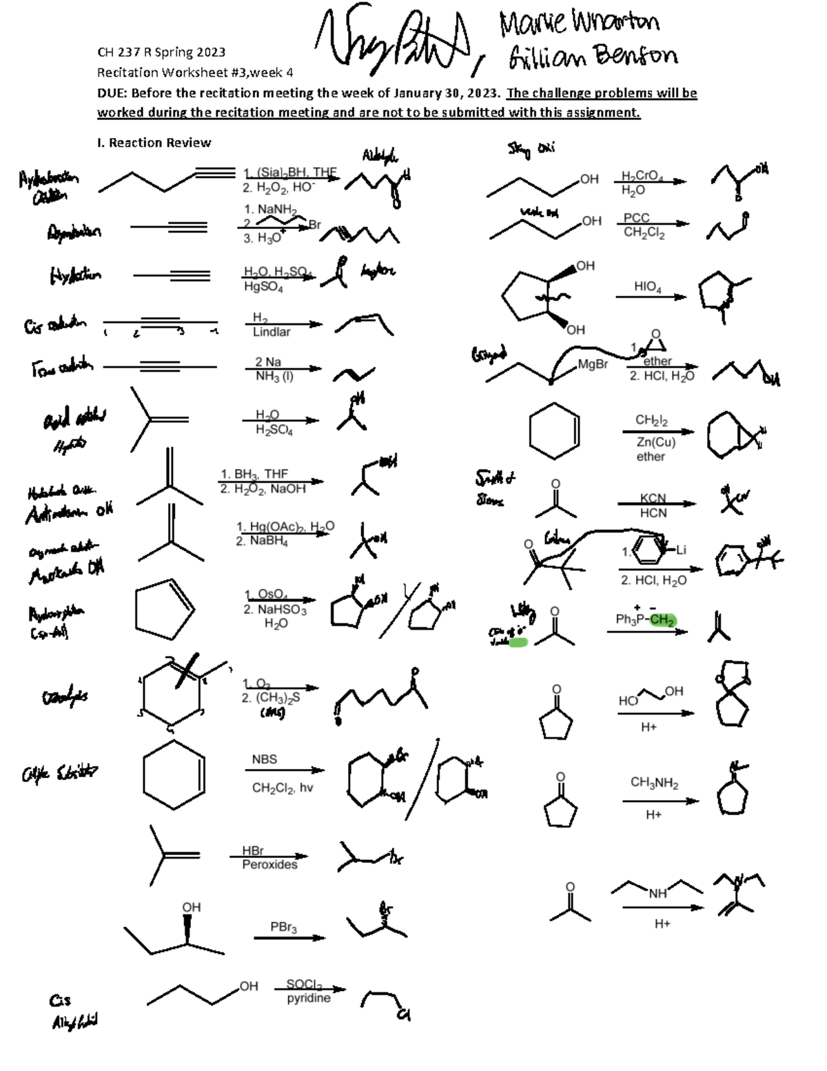 CH 237 Pre-recitation Worksheet 3 Sp 2023 - CH 237 - CH 237 R Spring ...