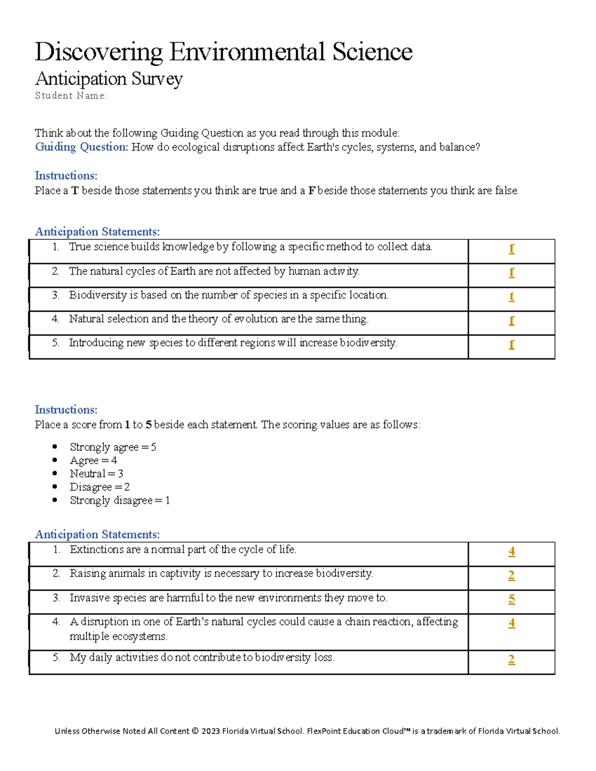 01 00 anticipation survey - Discovering Environmental Science ...
