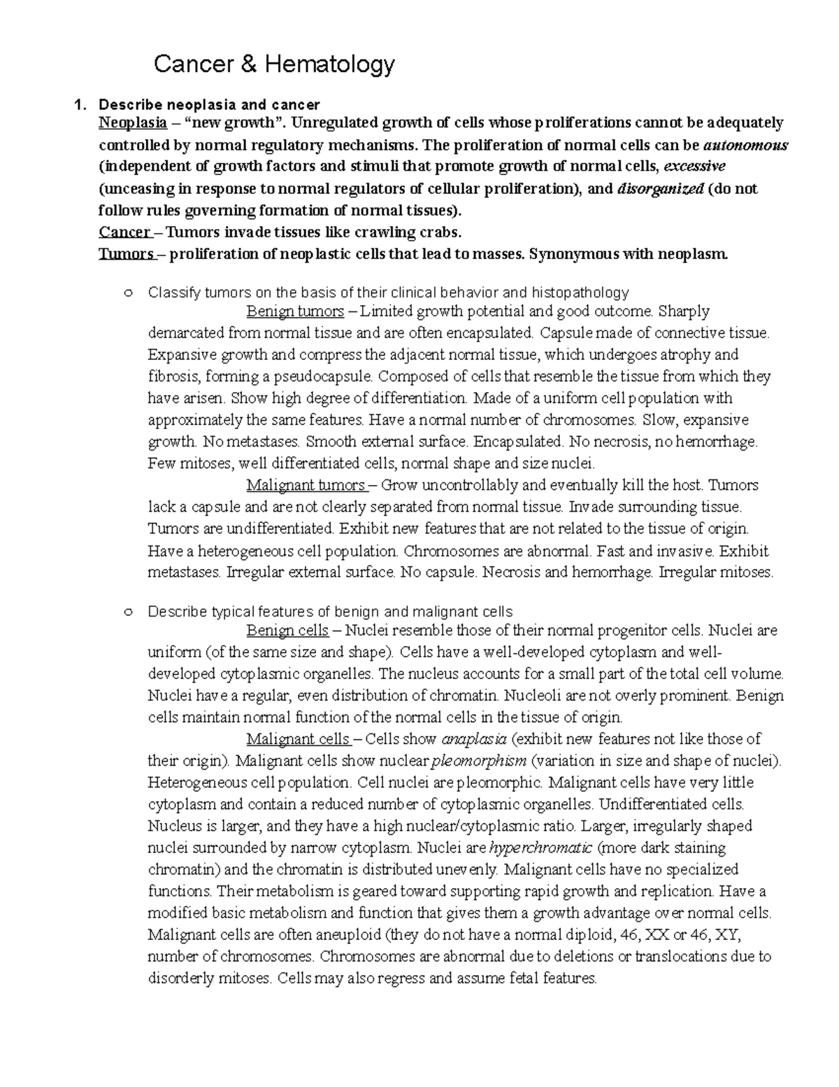 NURS Objectives-3 - Review material - Cancer Hematology 1. Describe ...