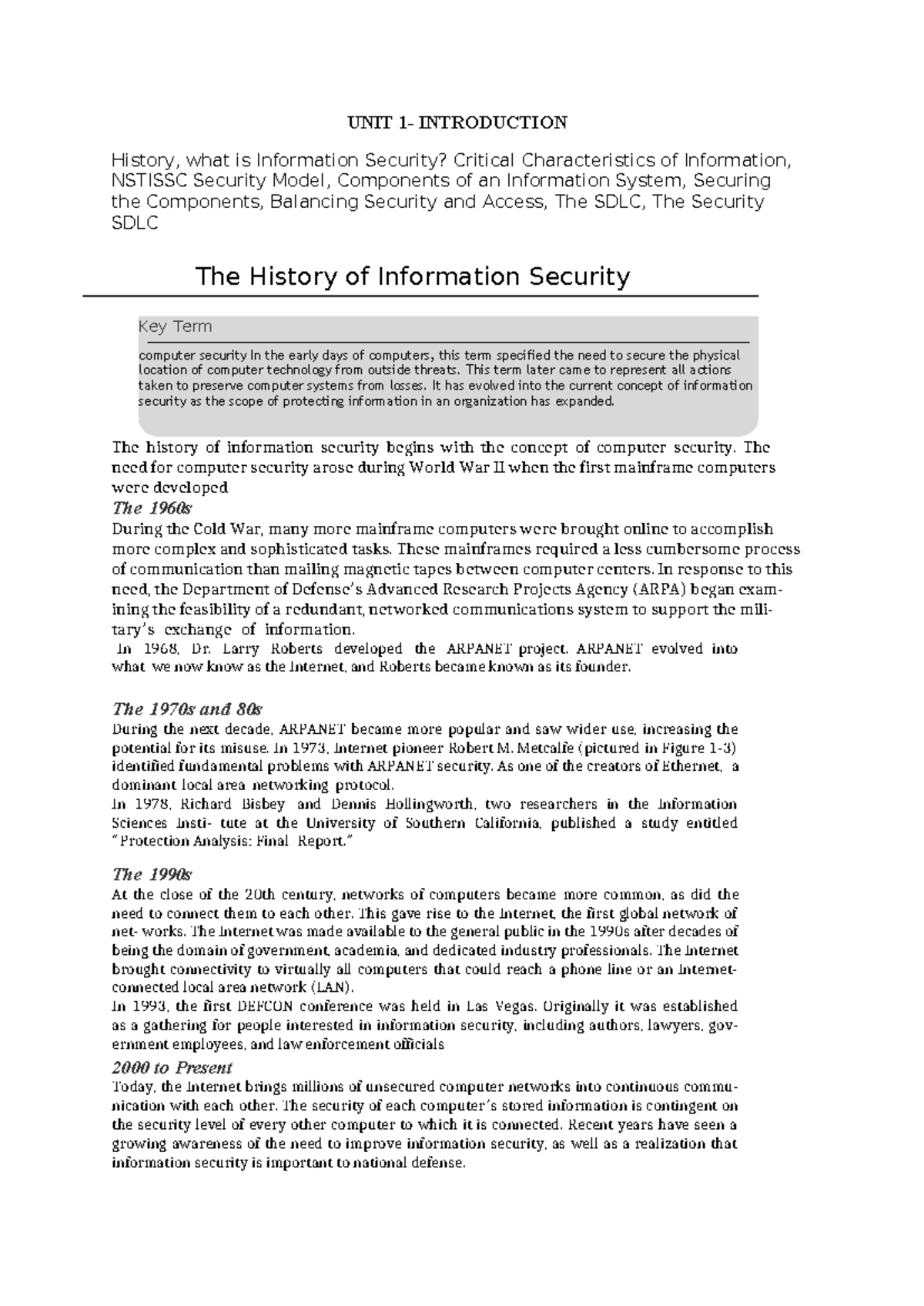 Dis notes - easy - UNIT 1- INTRODUCTION History, what is Information ...