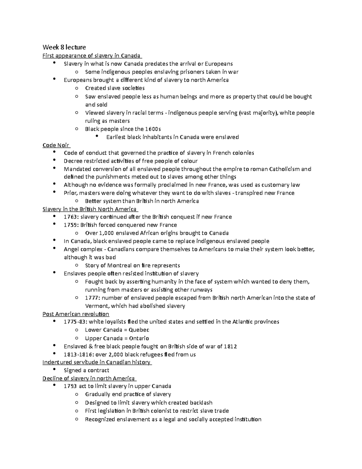 Week 8 lecture - Week 8 lecture First appearance of slavery in Canada Slavery in what is now ...