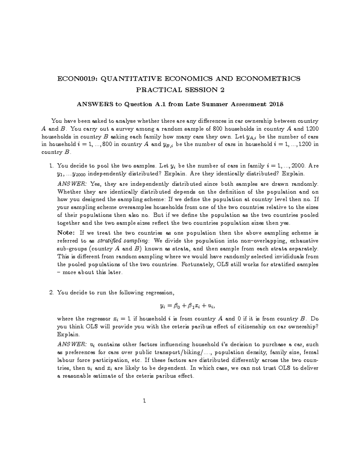 Practical 2-answers - NOTE - ECON0019: QUANTITATIVE ECONOMICS AND ECONOMETRICS PRACTICAL SESSION ...