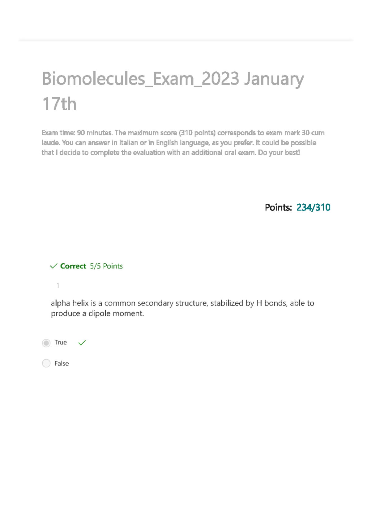 Biomolecules Exam 17-01-2023 - Biomolecules: structures and functions ...