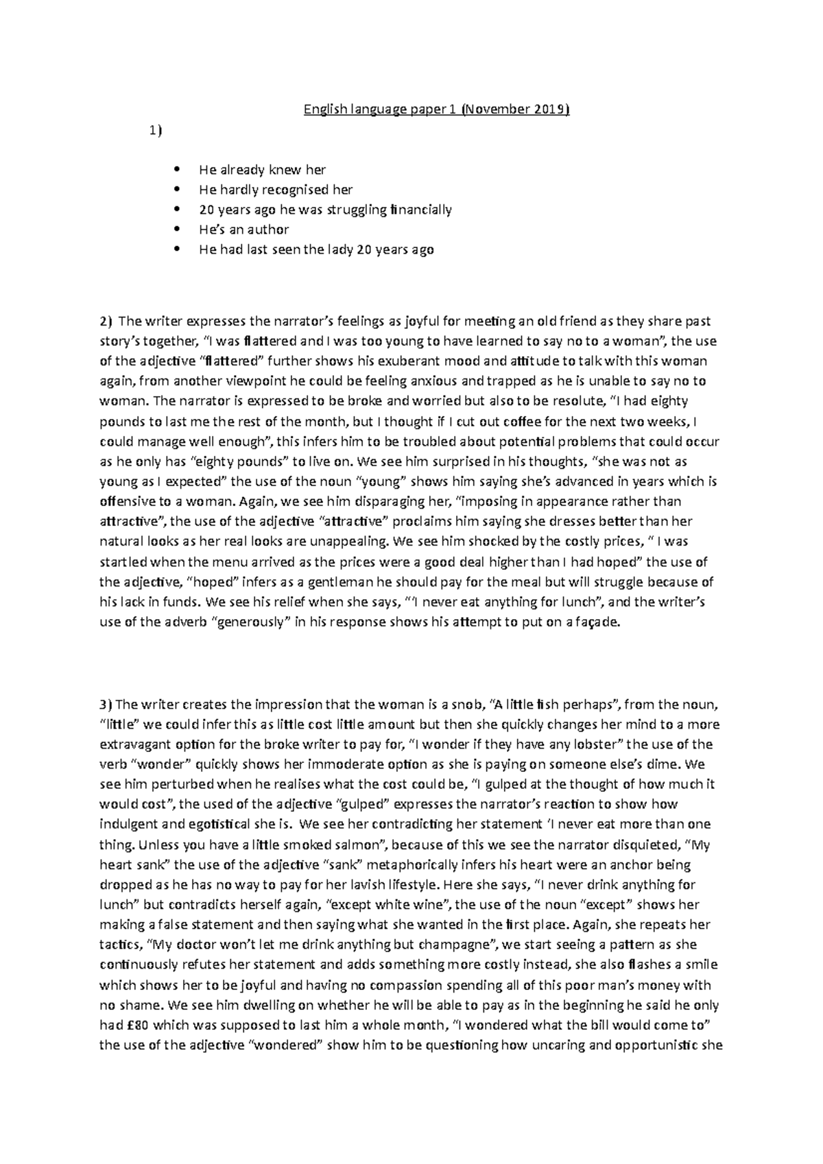 English language November 2019 - English language paper 1 (November ...