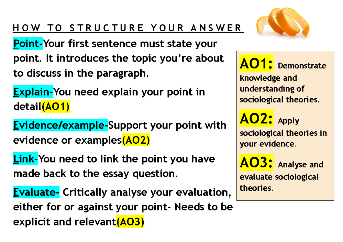 Essay structure - N/a - Point-Your first sentence must state your point ...
