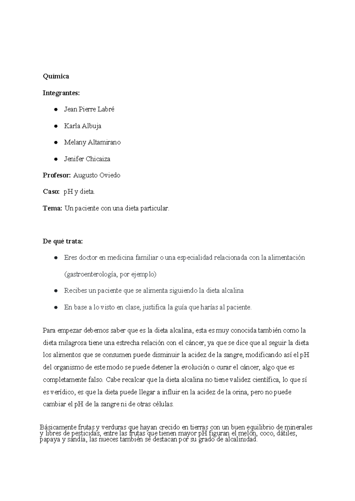 Quimica - Química Integrantes: Jean Pierre Labré Karla Albuja Melany ...