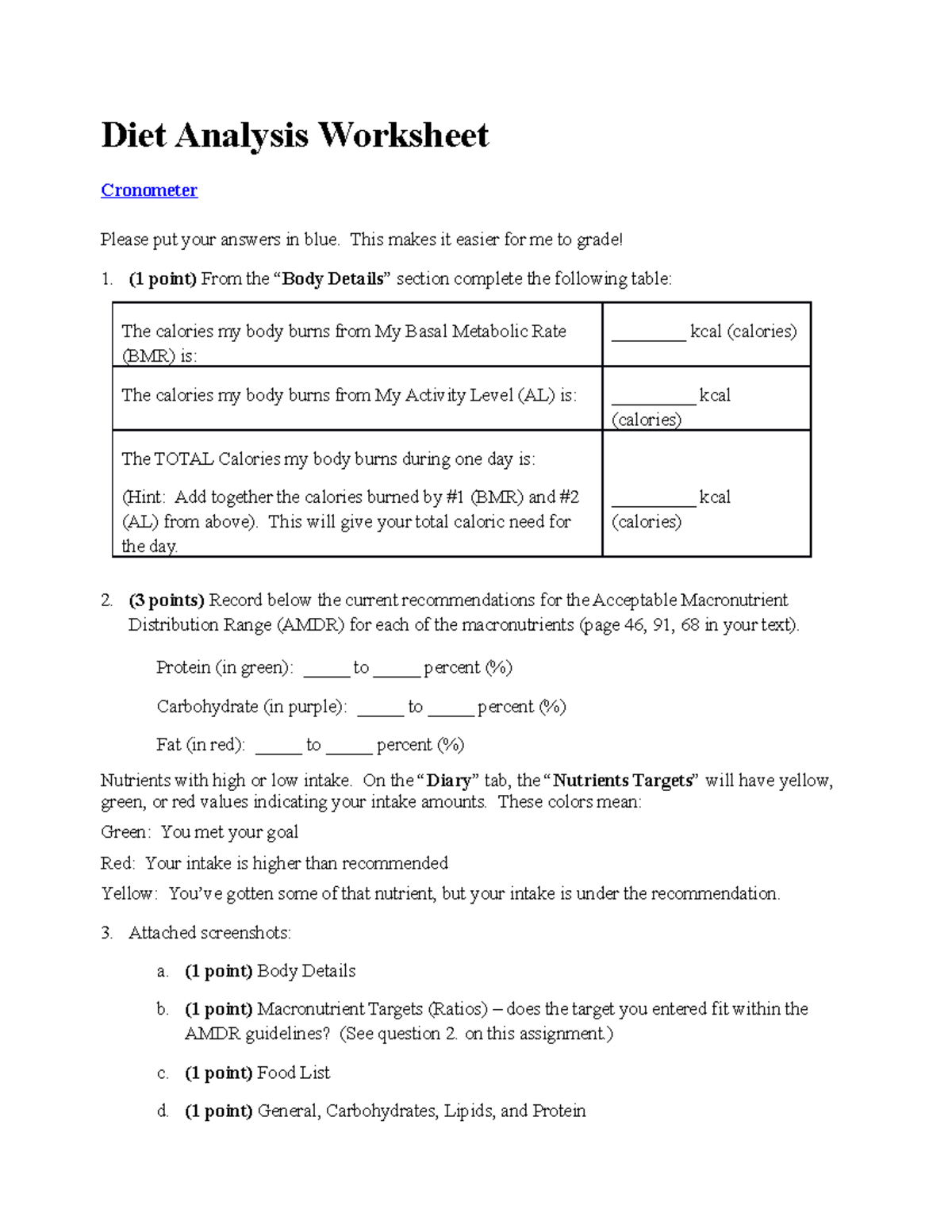 Dietary Analysis Worksheet Accessible-1 - Diet Analysis Worksheet ...