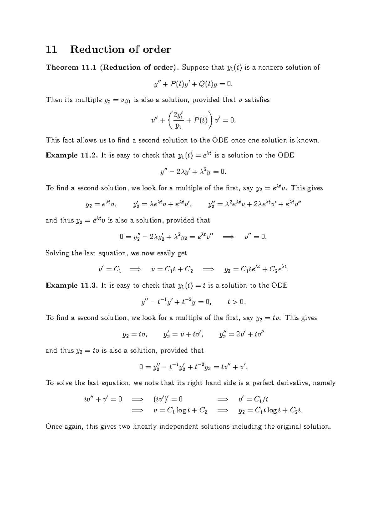 MA2327 2016-2017 Lecture Notes 11 - Reduction of order - 11 Reduction ...