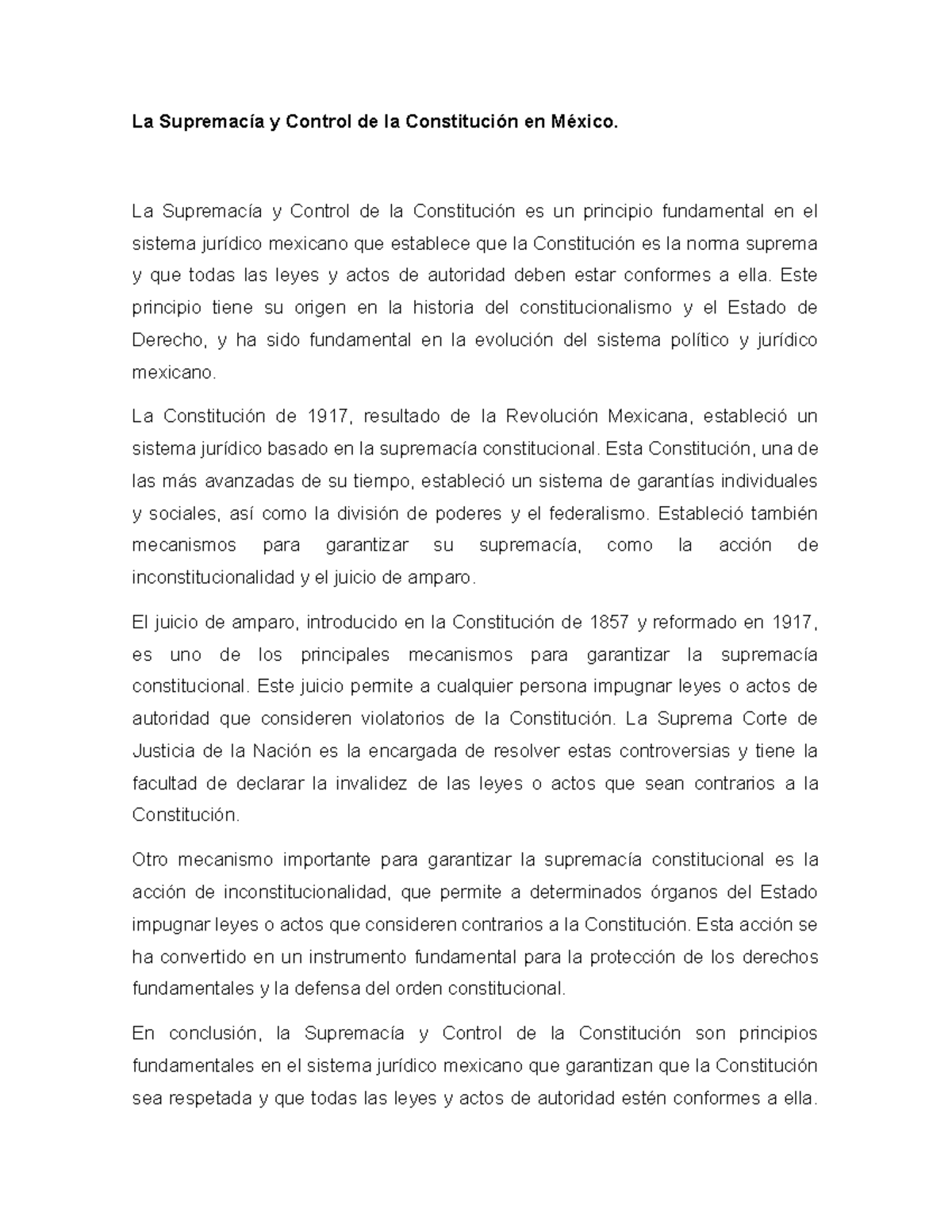 La Supremacía y Control de la Constitución en México. - La Supremacía y ...
