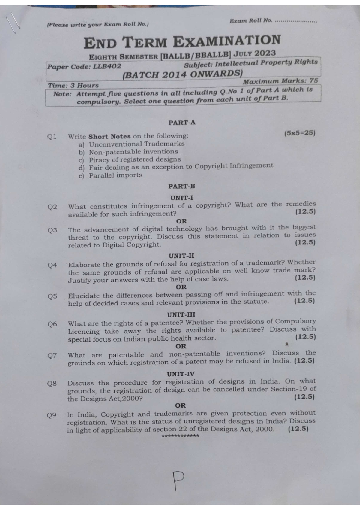 External question papers - Ballb - Studocu