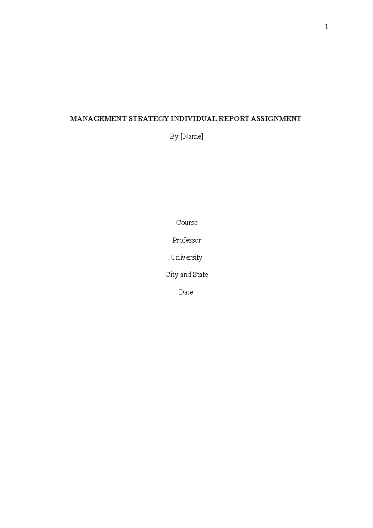 Management Strategy Individual Report Assignment - MANAGEMENT STRATEGY ...