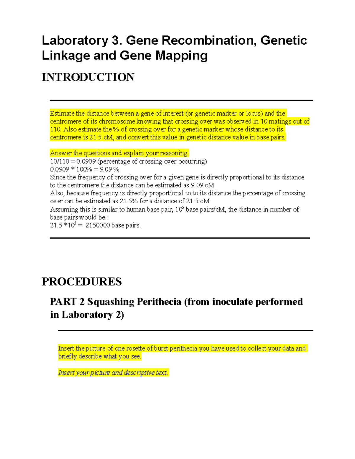BIO2133 - Genetics Lab 3 - Laboratory 3. Gene Recombination, Genetic ...