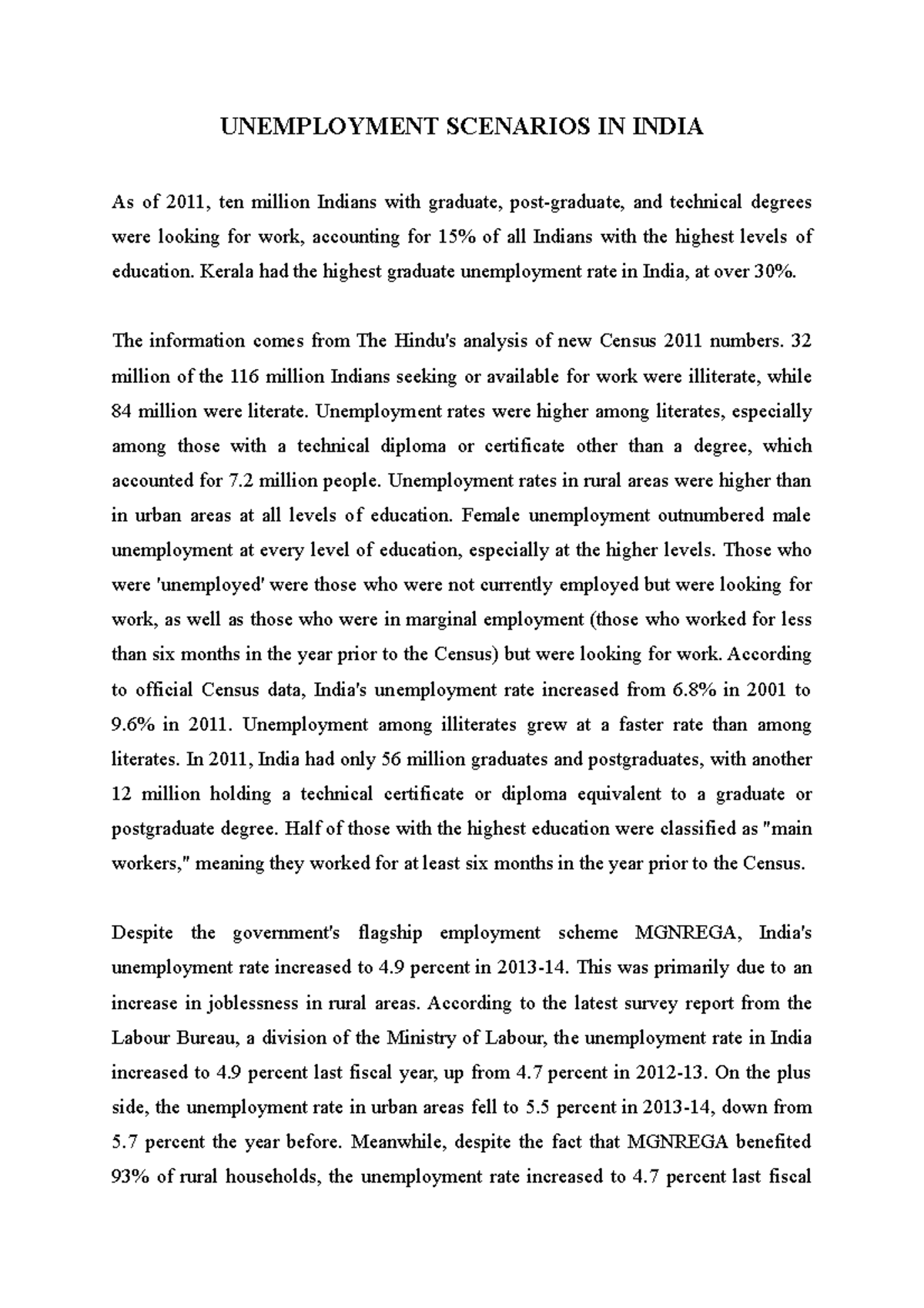 Unemployment Scenarios IN India - UNEMPLOYMENT SCENARIOS IN INDIA As of ...