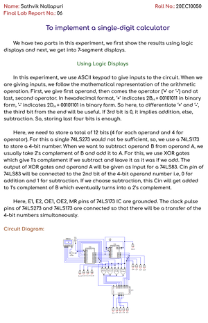 Addition using ASCII keypad and 7-segment display - Name:Sathvik ...