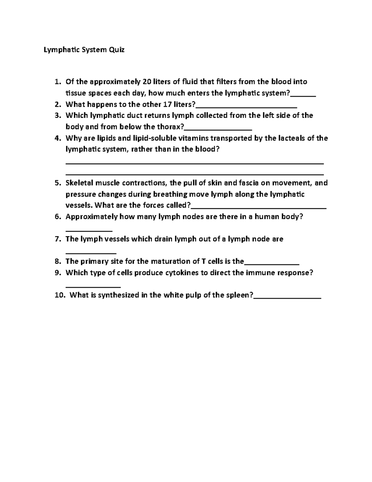 Lymphatic System Quiz - do it - Lymphatic System Quiz Of the ...