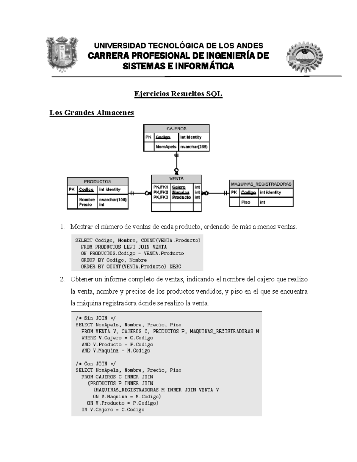 Ej Resueltos Sql - Los G 1. 2. UN CA Grandes A Mostrar el Obtener un la ...