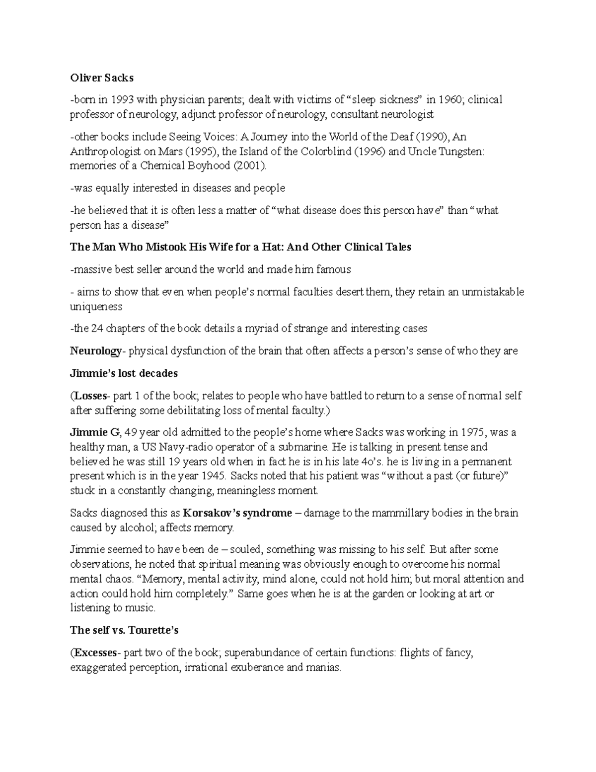 Oliver Sacks - Oliver Sacks -born in 1993 with physician parents; dealt ...