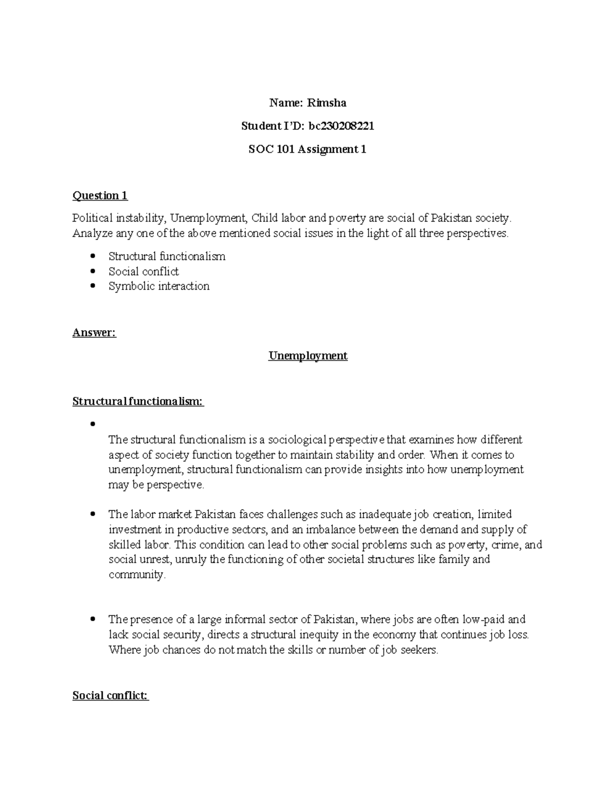 Bc230208221 soc101 - Name: Rimsha Student I’D: bc SOC 101 Assignment 1 Question 1 Political ...