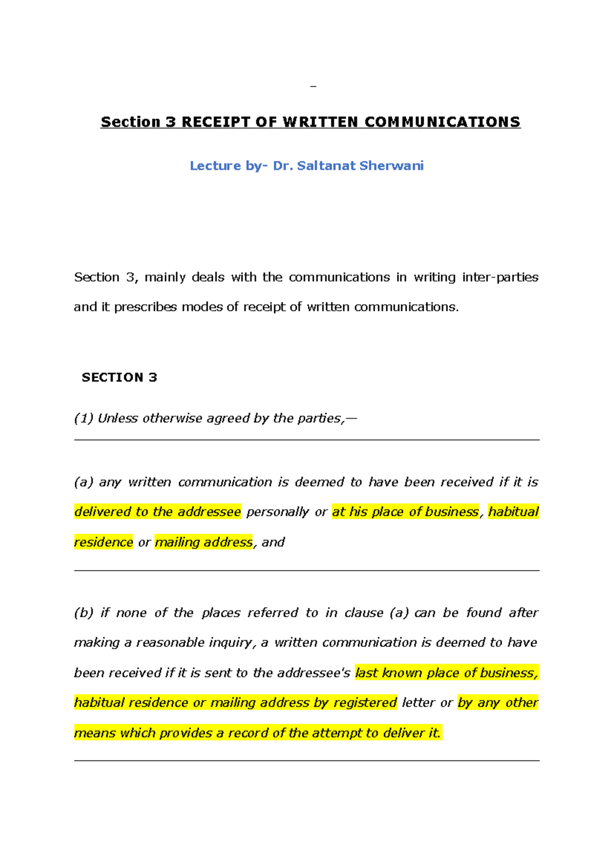 Section 3 to 9 - Section 3 RECEIPT OF WRITTEN COMMUNICATIONS Lecture by ...