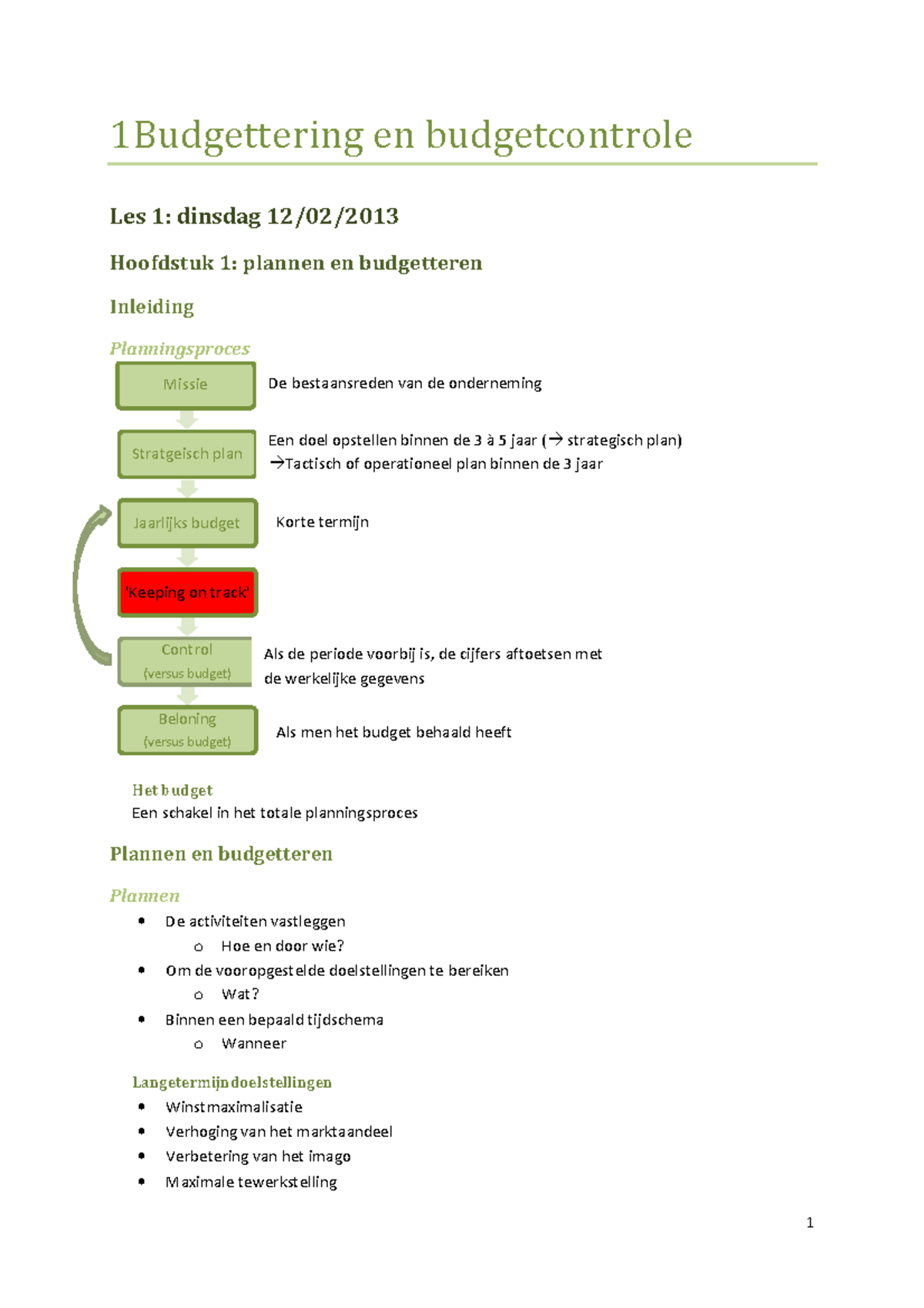 Uitgebreide samenvatting Management accounting: - 1Budgettering en ...