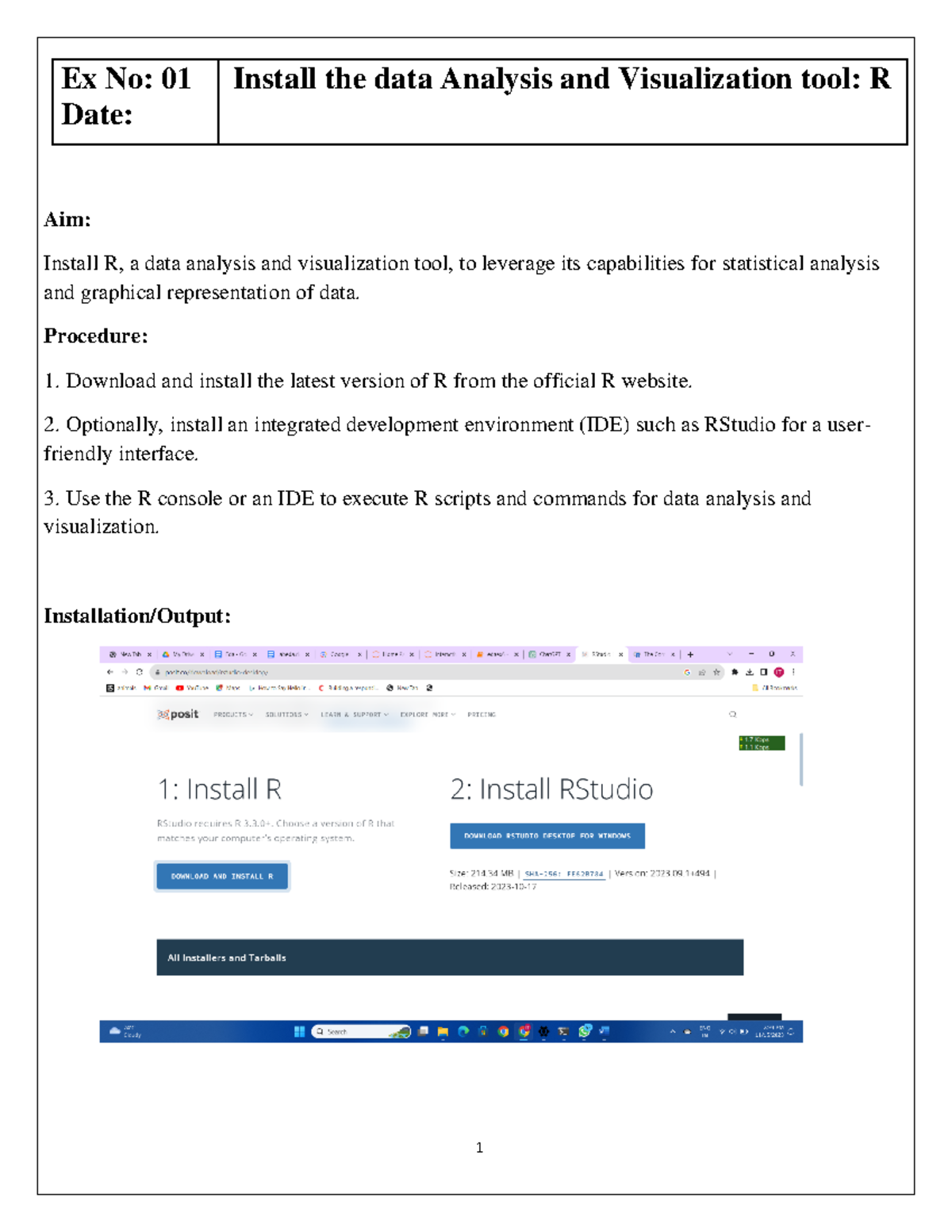 EDA LAB Manual (1) - lab content - Aim: Install R, a data analysis and visualization tool, to ...