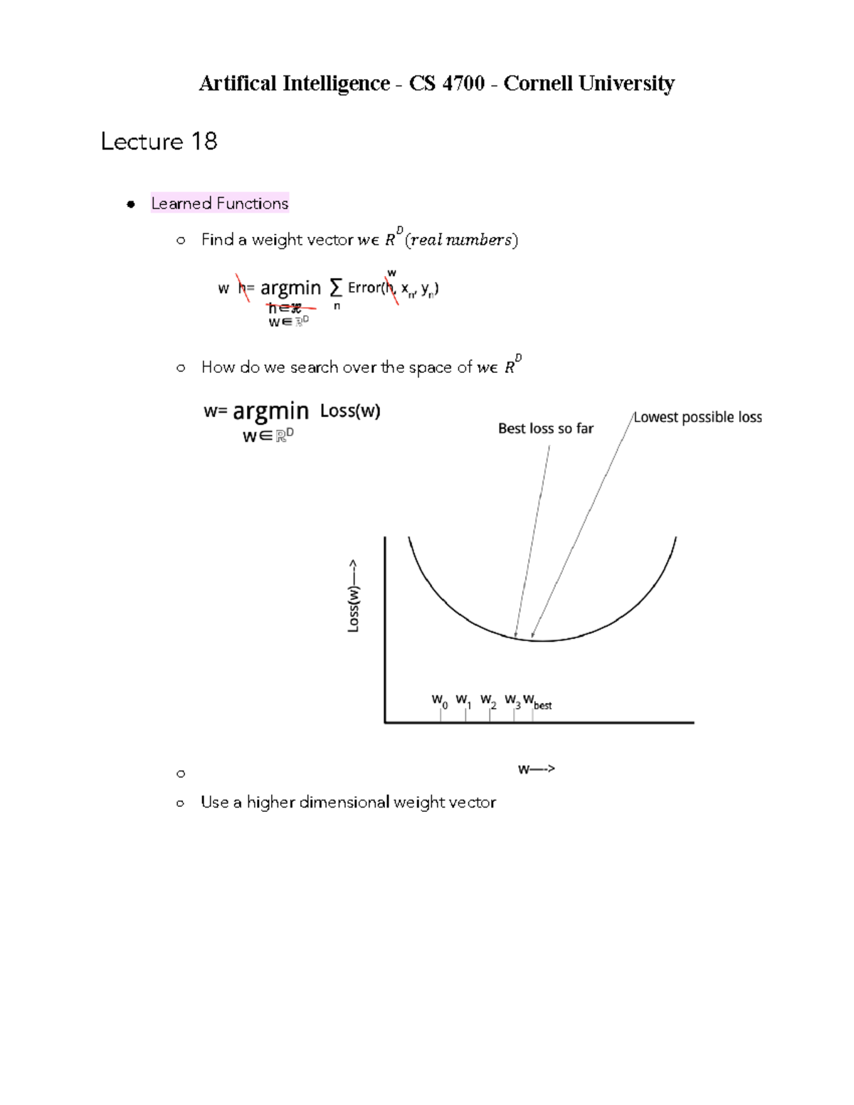 Cornell University - Artifical Intelligence - Lec 18 - Lecture 18 Learned Functions Find a - Studocu