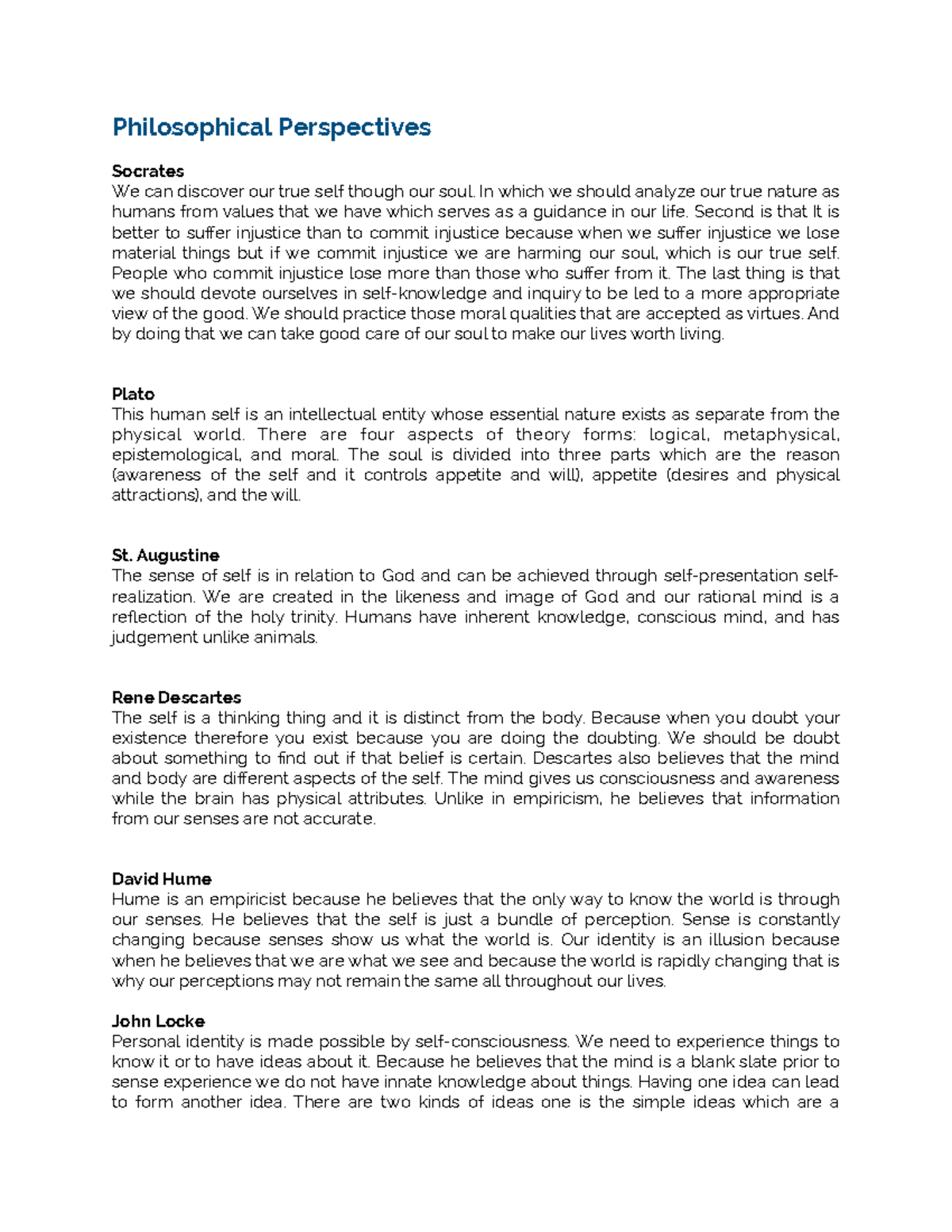 Ge1 pholosophers view on the self - Philosophical Perspectives Socrates ...