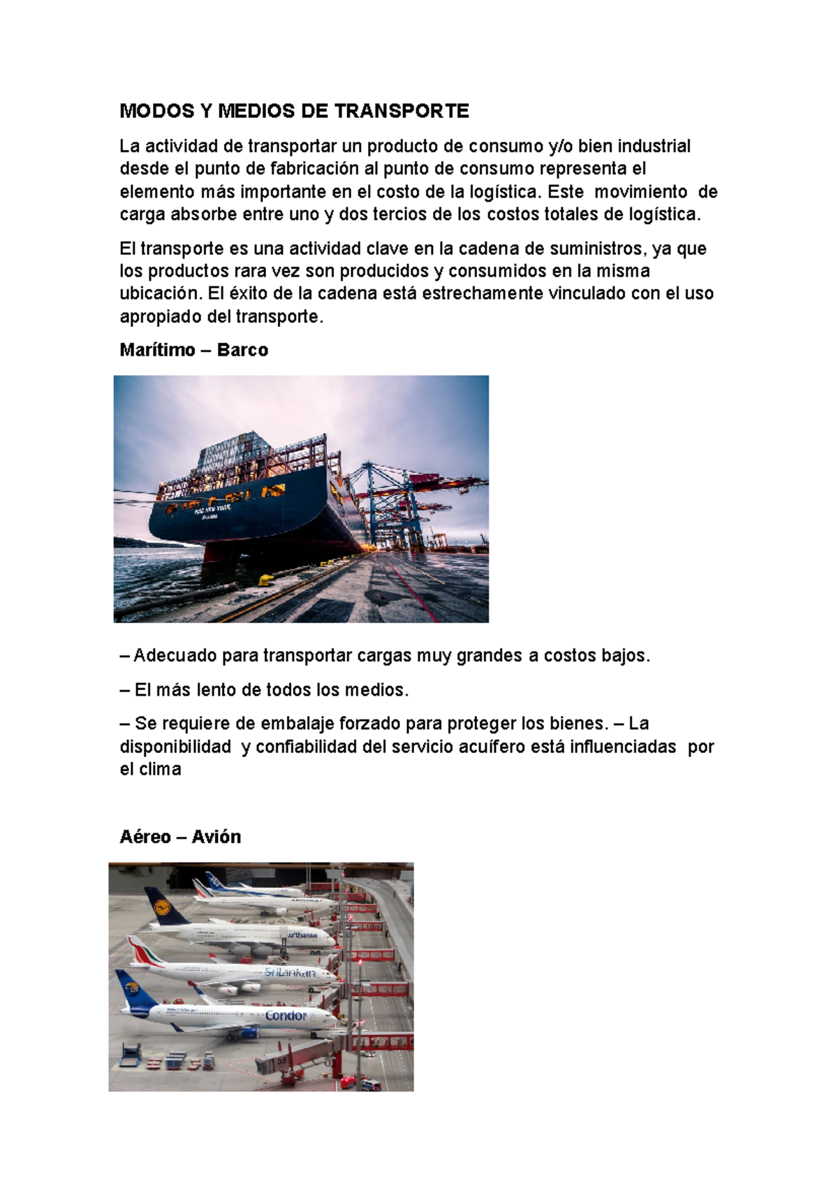 Modos Y Medios DE Transporte - MODOS Y MEDIOS DE TRANSPORTE La ...