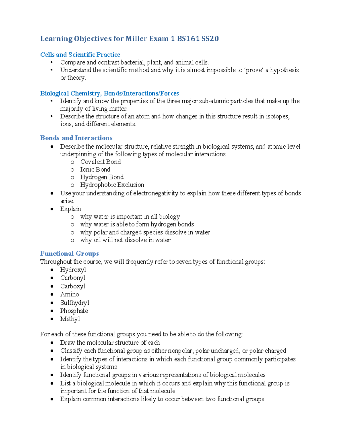 Miller Learning Objectives BS161 SS20 Exam 1 Learning Objectives For miller-learning-objectives-bs161-ss20-exam-1-learning-objectives-for
