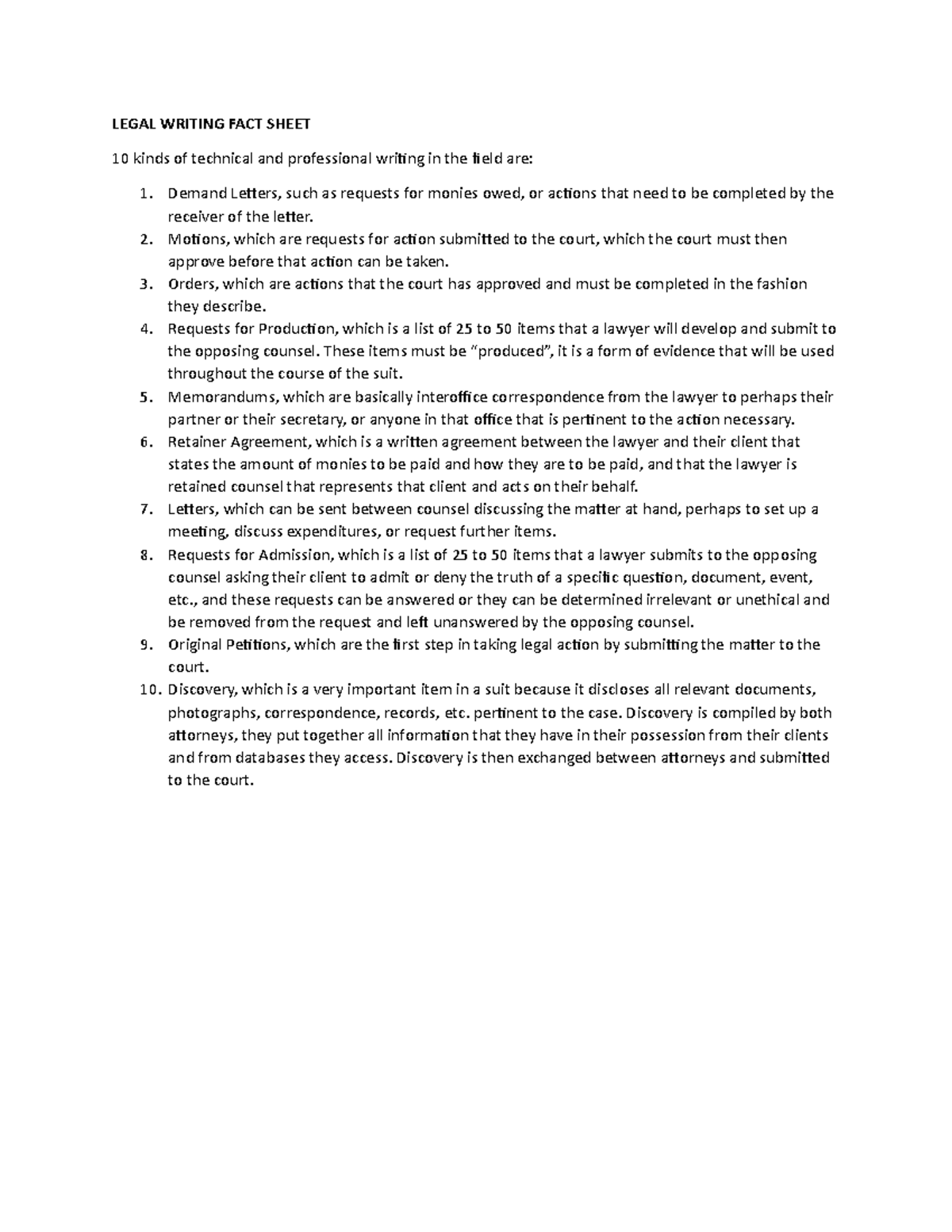Legal Writing FACT Sheet Final Submission - LEGAL WRITING FACT SHEET 10 ...