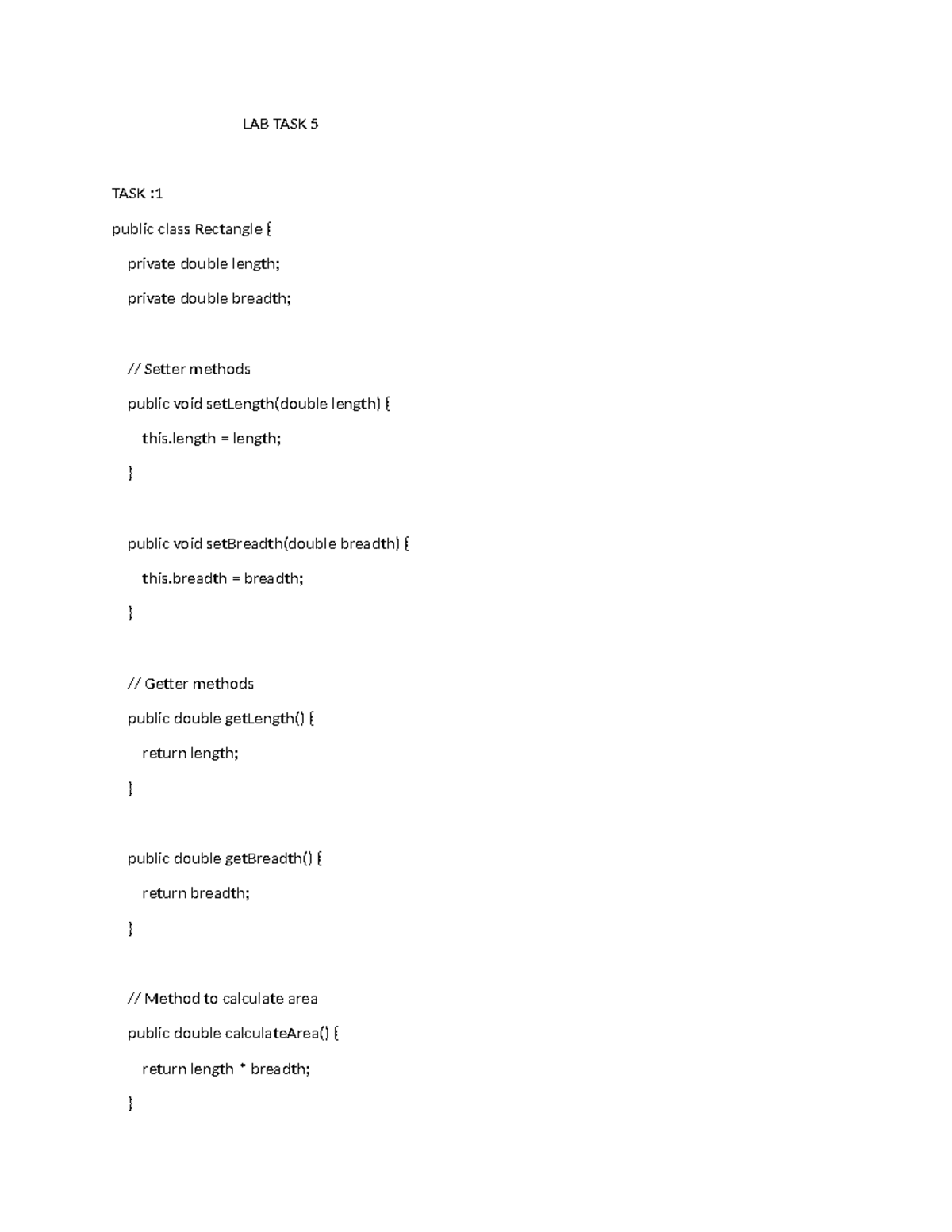 Lab Task 5 Oop Lab Task Lab Task 5 Task Public Class Rectangle Private Double Length 