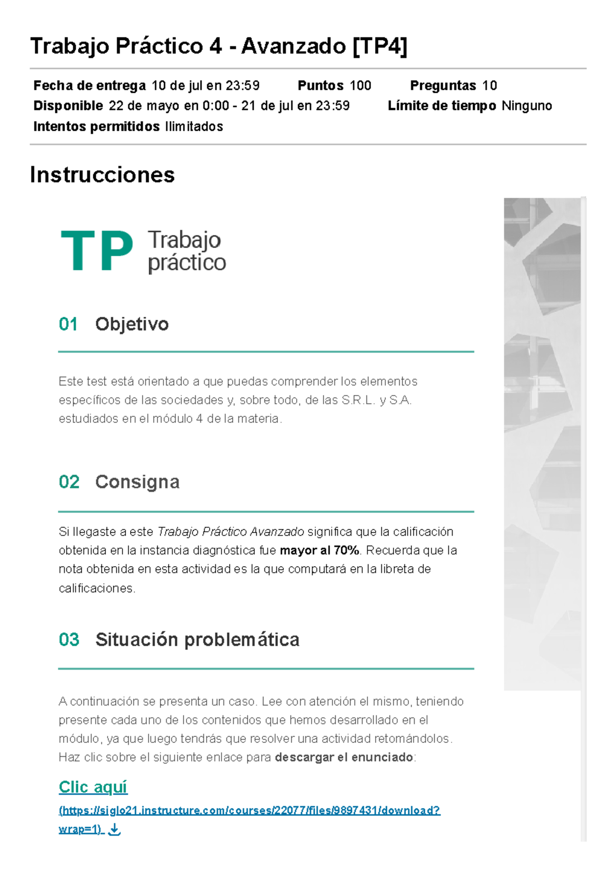 Trabajo Práctico 4 - Avanzado [TP4] bis Marco Legal DE LAS Organizaciones 22-MAY-2023 22-JUL ...