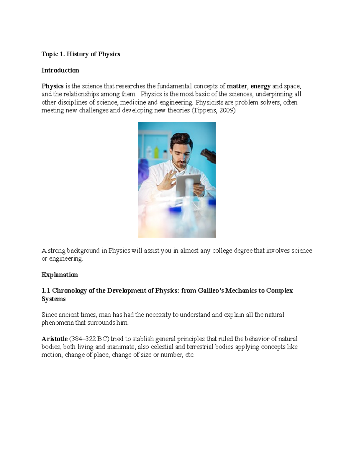 All topics of matter and energy 2 - Topic 1. History of Physics ...