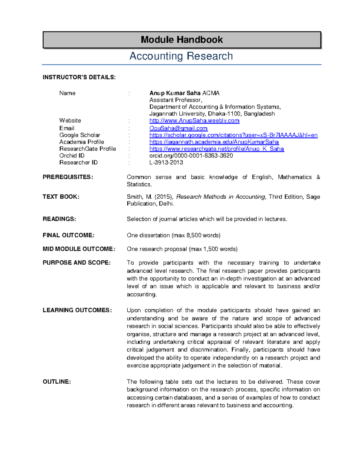 Module Handbook Accounting Research - Accounting Research INSTRUCTOR’S ...