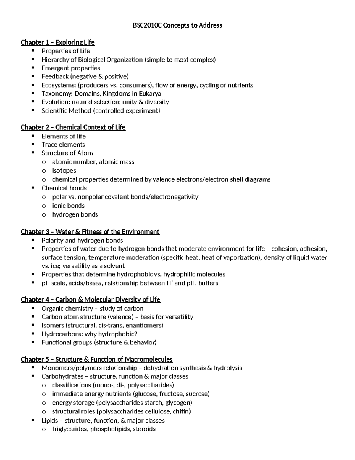General Biology Essential Topics Updated FALL 2023 ada - BSC2010C ...