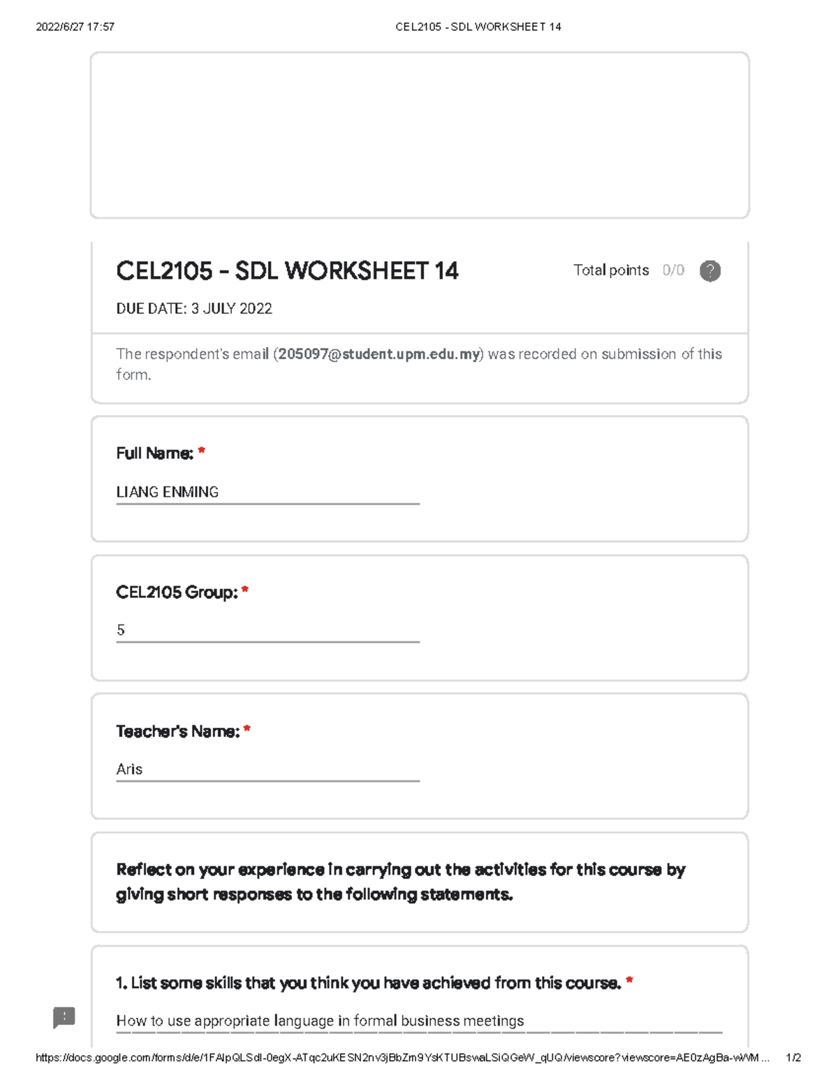 CEL2105 - SDL Worksheet 14 - 2022/6/27 17:57 CEL2105 - SDL WORKSHEET 14 - Studocu