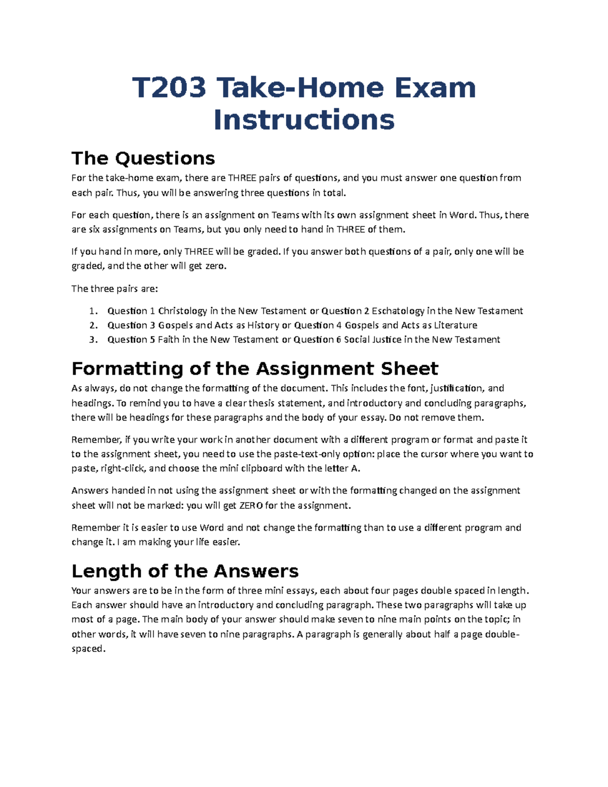 T203 2022 Exam Question Instructions - T203 Take-Home Exam Instructions ...