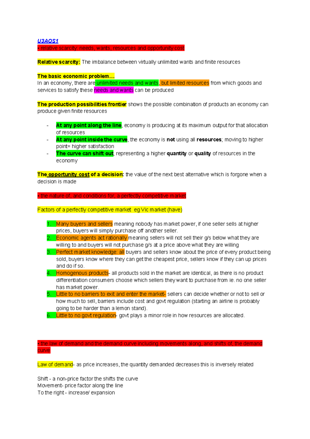 Economy 3 4 Notes By Alana Anastoska - U3AOS relative scarcity: needs ...