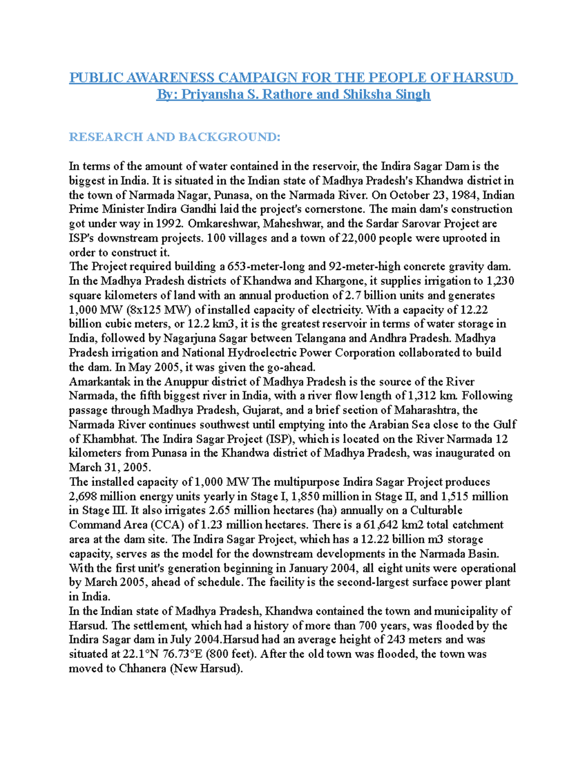 Campaign harsud - yes - PUBLIC AWARENESS CAMPAIGN FOR THE PEOPLE OF ...