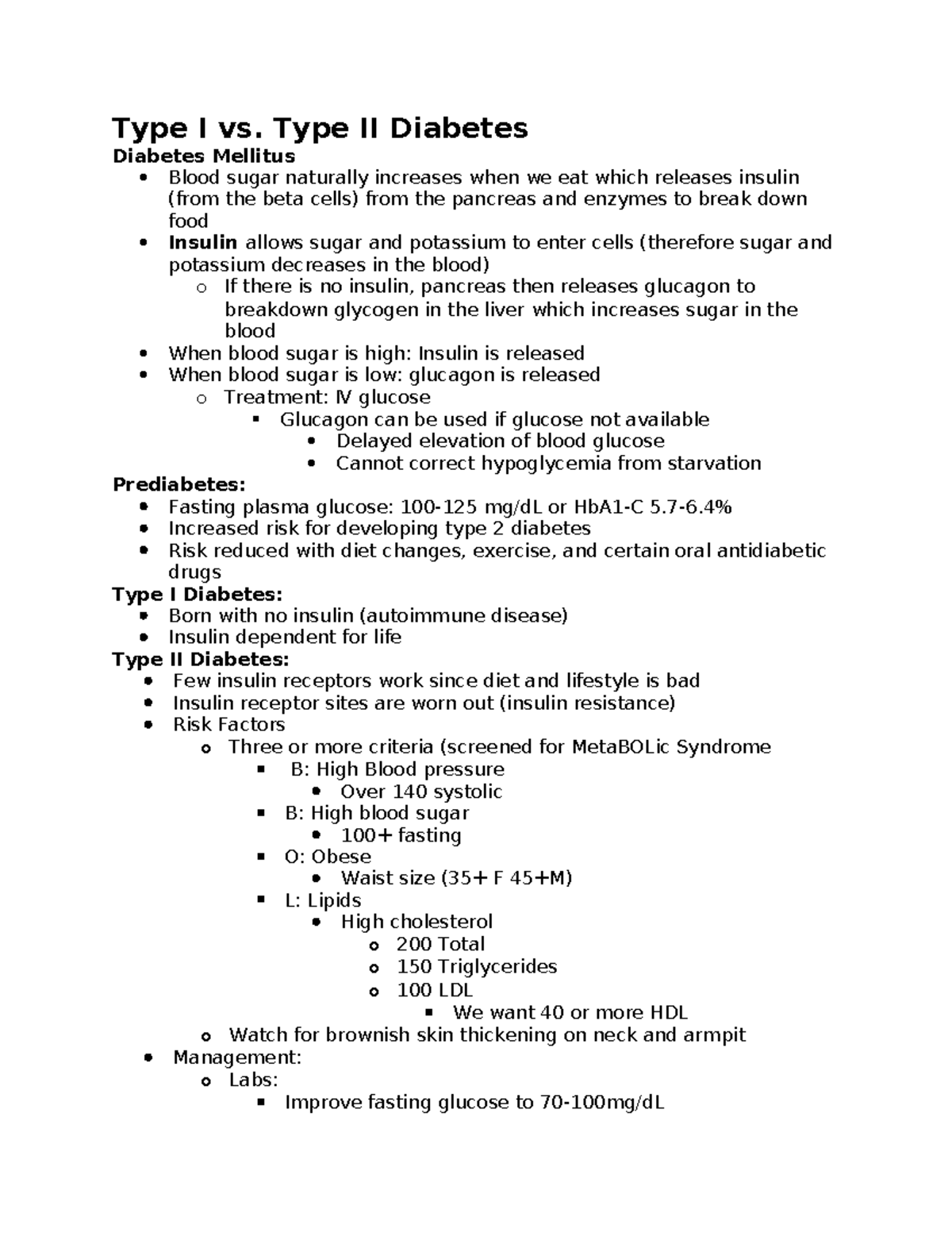 Diabetes - Lecture Notes - Type I vs. Type II Diabetes Diabetes ...