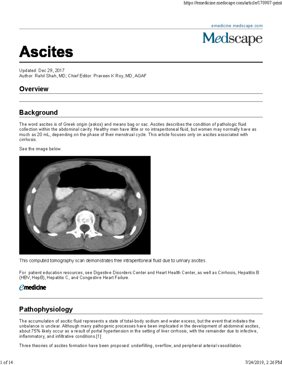 Management of ascites due to cirrhosis - emedicine.medscape Updated ...