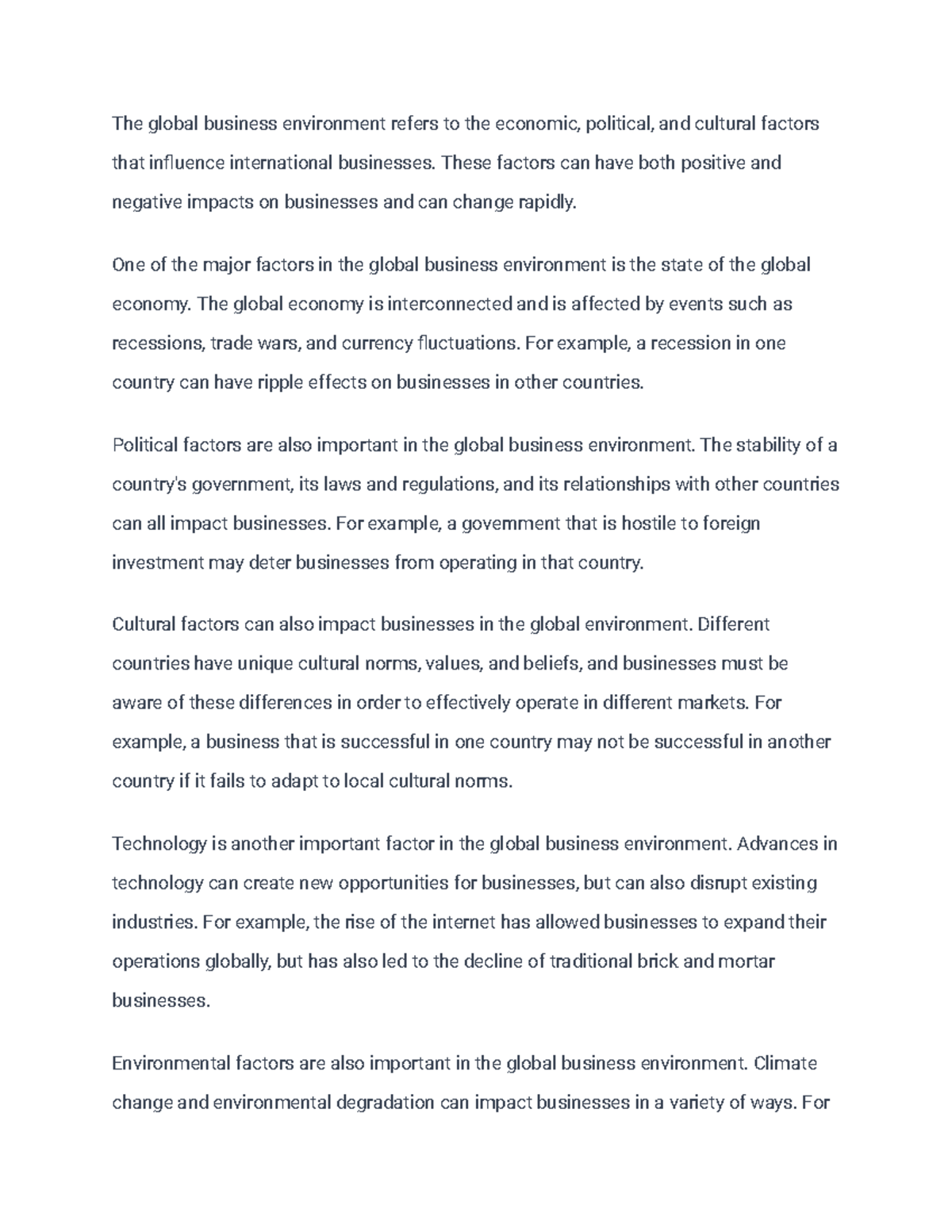 Global Business Environment - The global business environment refers to ...