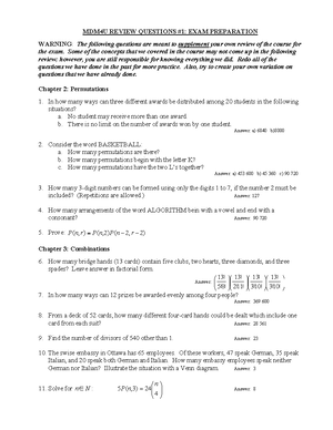 Probability and Permutation Combination Worksheet - MDM4U - Studocu