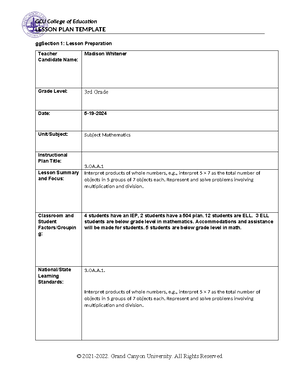 3-day unit plan template - Section 1: Lesson Preparation Teacher ...