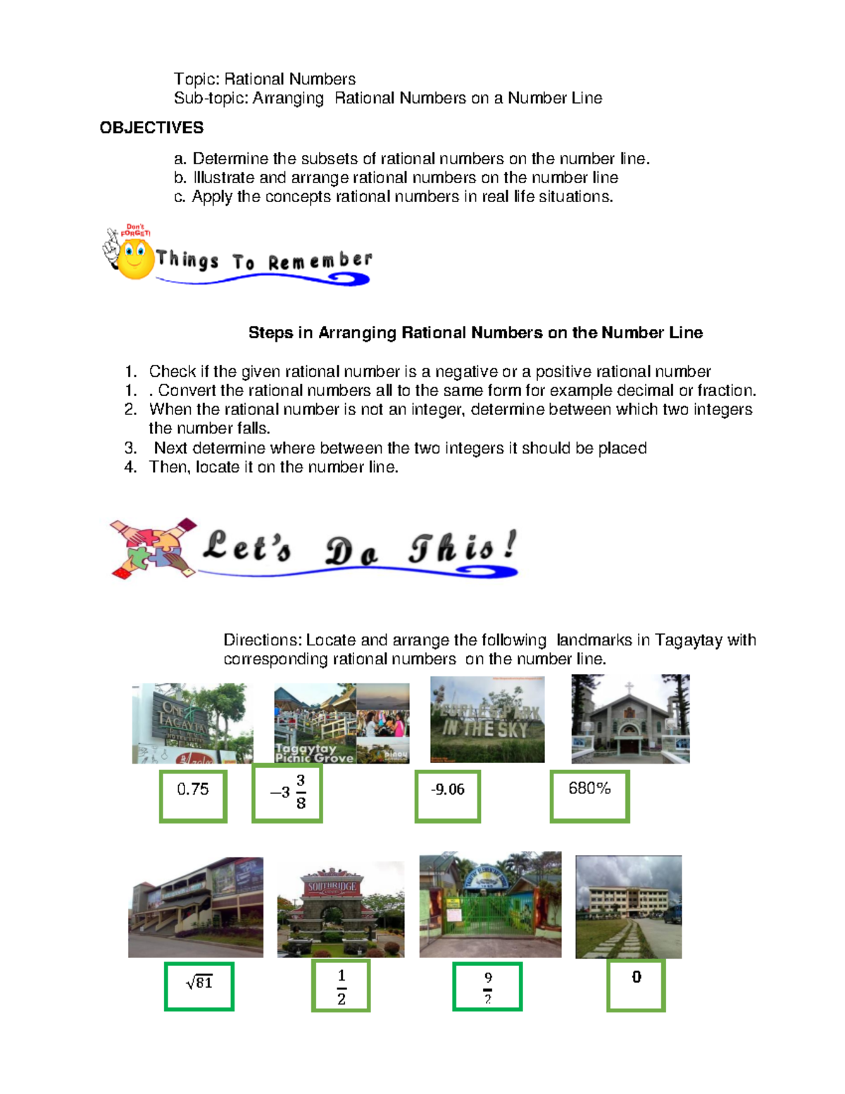 Q1-LAA-9 - Worksheet in Grade 7 Math Quarter 1 - Topic: Rational ...